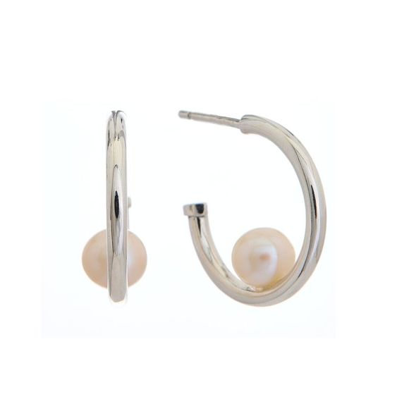 Pandora | Jewelry | Pandora Silver Pearl Hoops | Poshmark